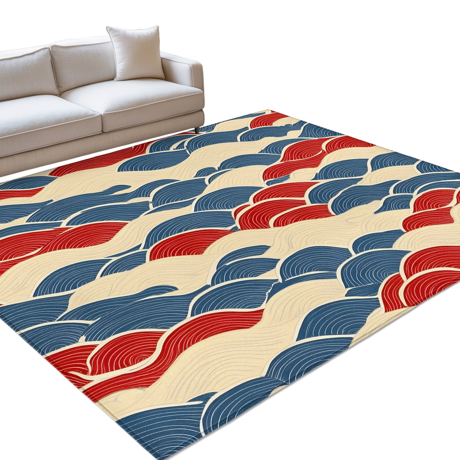 Area Rug 5x7ft Red White Blue Wave Washable Area Rugs for Living Room ...