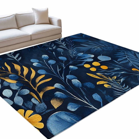 Area Rug 5x7ft Retro Blue Plant Washable Area Rugs for Living Room ...