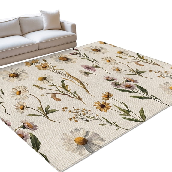 Area Rug 5x7ft Retro Flowers Daisy Washable Area Rugs for Living Room ...