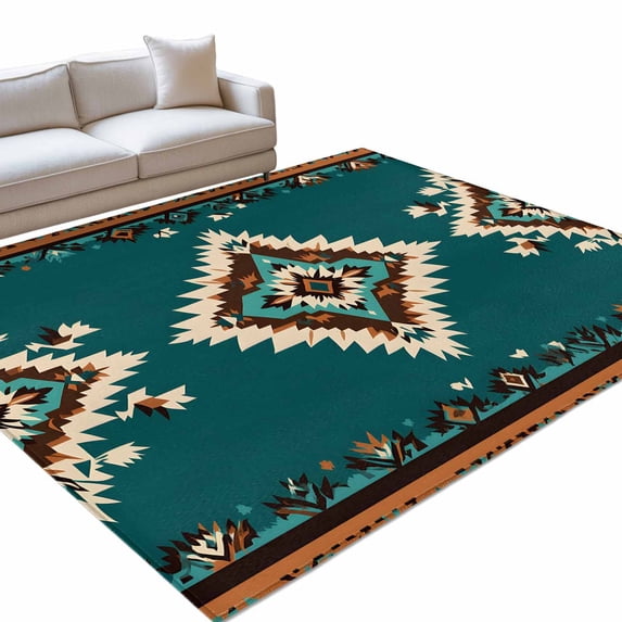 Area Rug 5x7ft Retro Geometric Green Brown Texture Washable Area Rugs ...