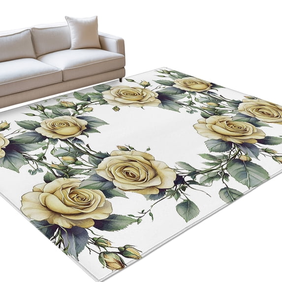 Area Rug 5x7ft Rose Flower Wreath Washable Area Rugs for Living Room ...