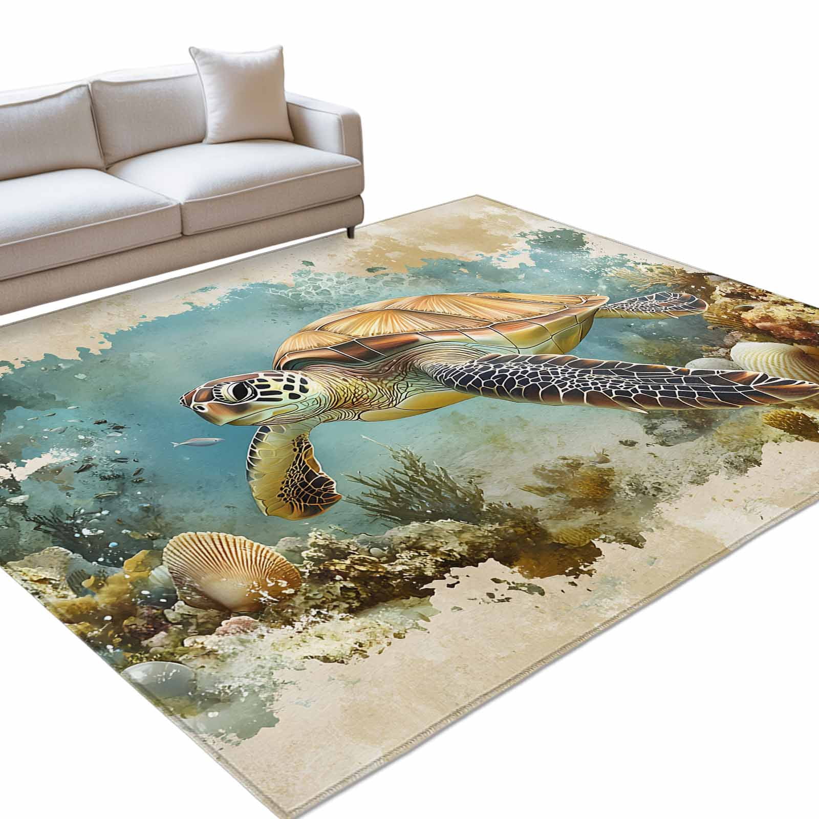 Area Rug 5x7ft Sea Turtle Washable Area Rugs for Living Room Ocean ...