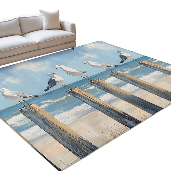 Area Rug 5x7ft Seagull Ocean Beach Washable Area Rugs for Living Room ...