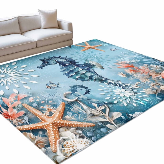 Area Rug 5x7ft Seahorse Washable Area Rugs for Living Room Marine Life ...