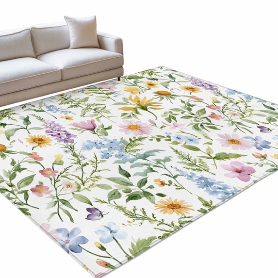 Area Rug 5x7ft Spring Colorful Flower Washable Area Rugs for Living ...