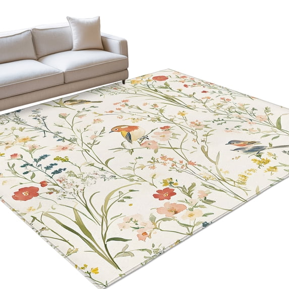 Area Rug 5x7ft Spring Floral Leaves Washable Area Rugs for Living Room ...