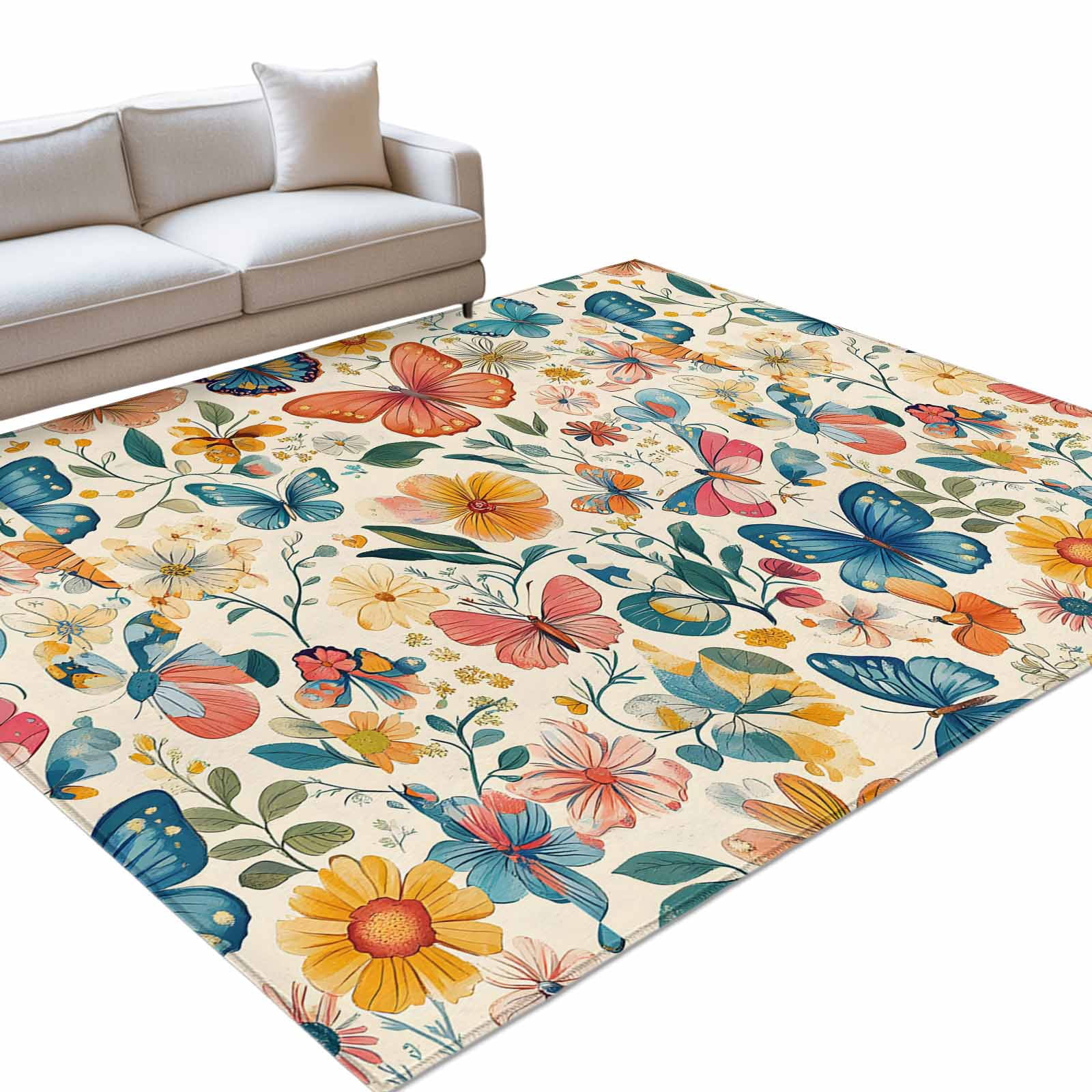 Area Rug 5x7ft Spring Flower Leaf Washable Area Rugs for Living Room ...