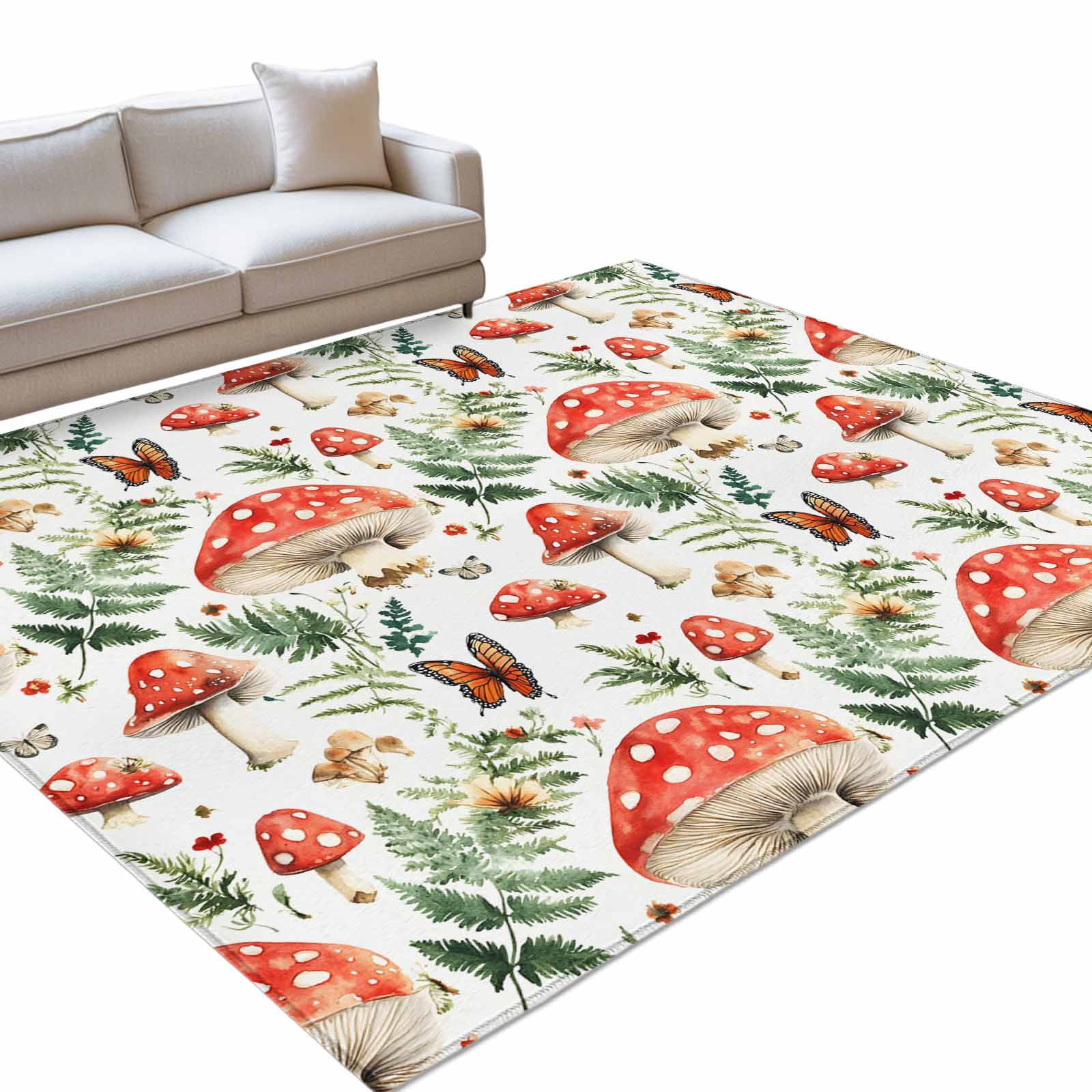 Area Rug 5x7ft Spring Mushroom Butterfly Washable Area Rugs for Living ...