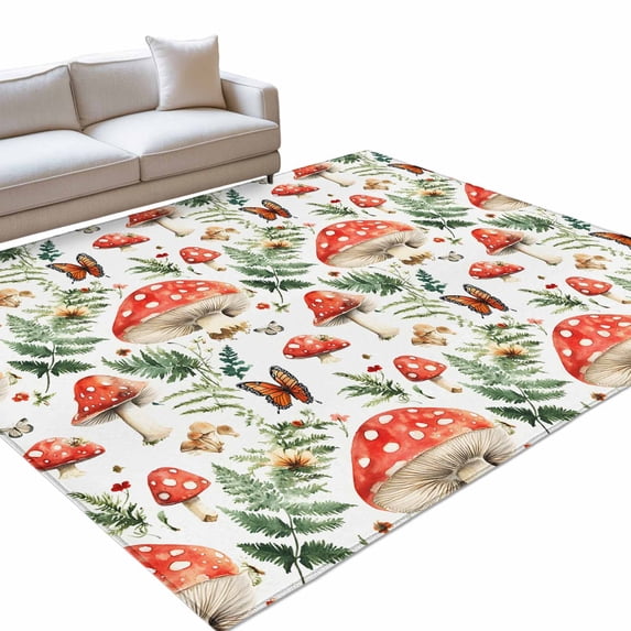 Area Rug 5x7ft Spring Mushroom Butterfly Washable Area Rugs for Living ...