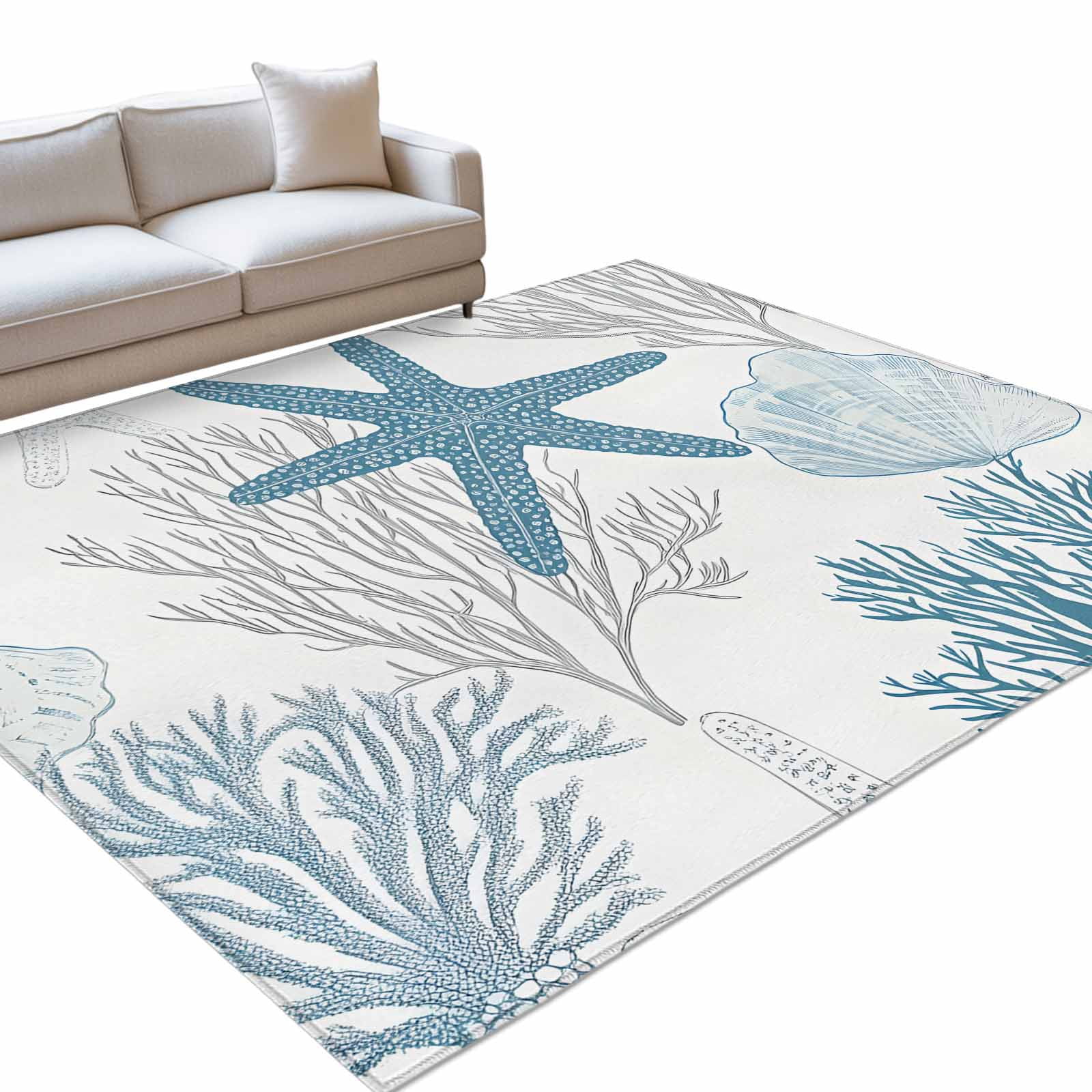 Area Rug 5x7ft Starfish Coral Shell Washable Area Rugs for Living Room ...