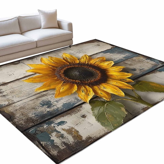 Area Rug 5x7ft Sunflower Leaf Washable Area Rugs for Living Room Retro ...