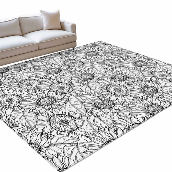 Area Rug 5x7ft Sunflower Plant Washable Area Rugs for Living Room Black ...