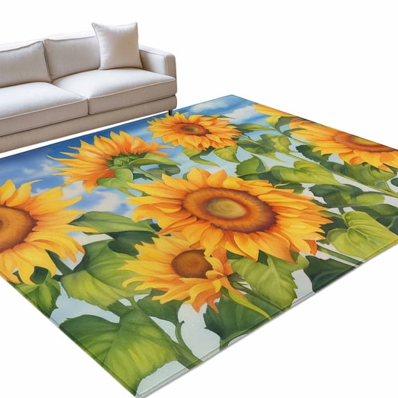 Area Rug 5x7ft Sunflower Retro Plant Washable Area Rugs for Living Room ...