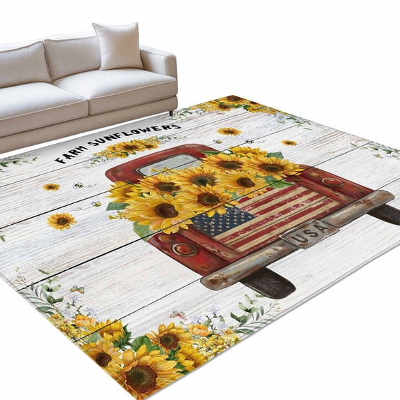 Area Rug 5x7ft Sunflower Truck Flag Washable Area Rugs for Living Room ...