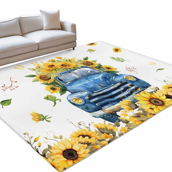 Area Rug 5x7ft Sunflower Truck Washable Area Rugs for Living Room ...