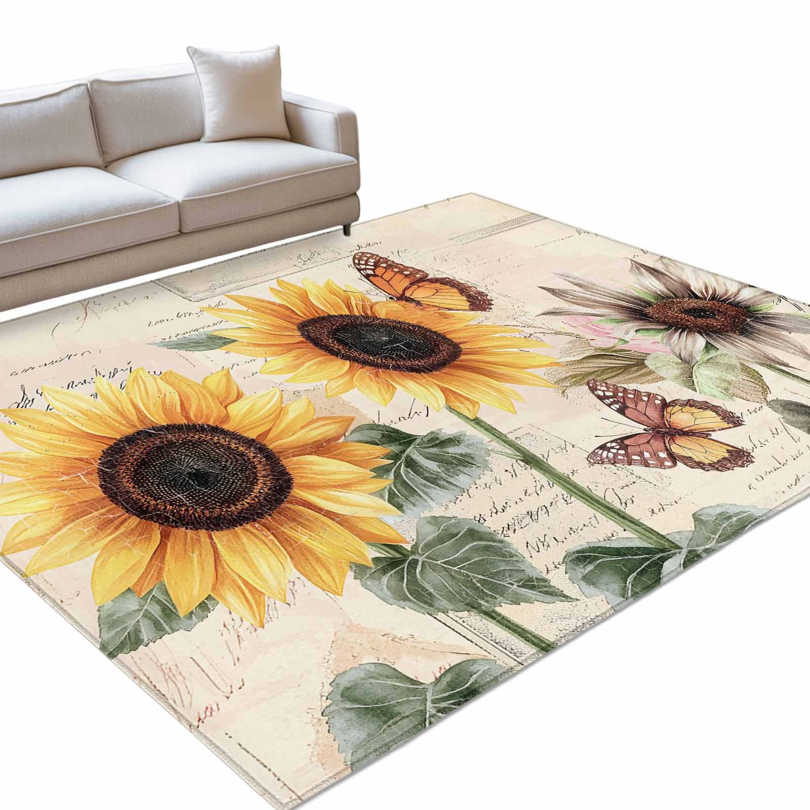Area Rug 5x7ft Sunflower Washable Area Rugs for Living Room Butterfly ...