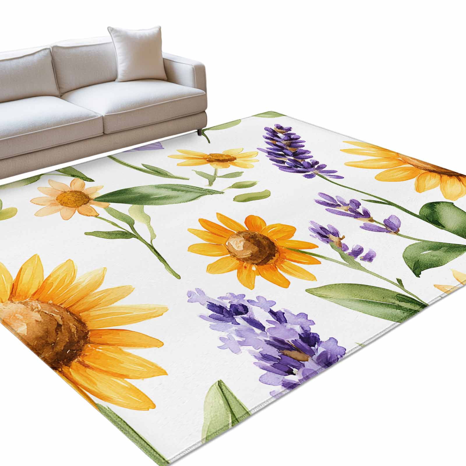 Area Rug 5x7ft Sunflower Washable Area Rugs for Living Room Lavender ...