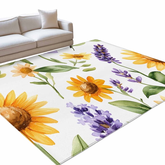 Area Rug 5x7ft Sunflower Washable Area Rugs for Living Room Lavender ...