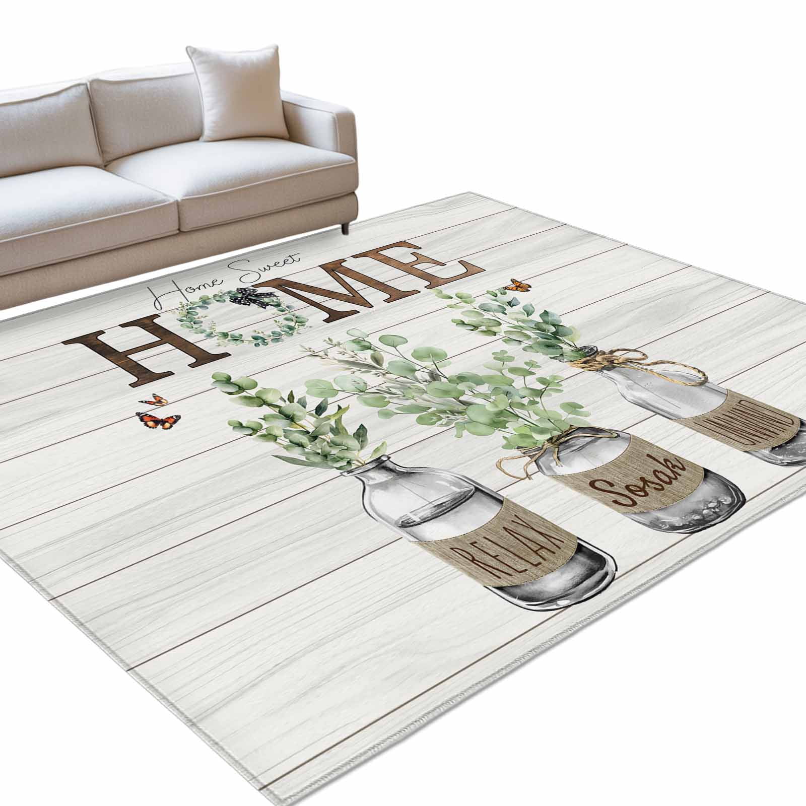 Area Rug 5x7ft Vintage Eucalyptus Vase Washable Area Rugs for Living ...