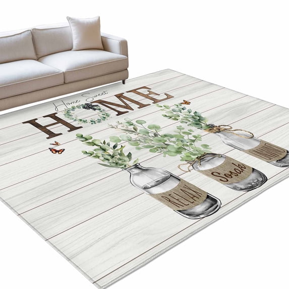 Area Rug 5x7ft Vintage Eucalyptus Vase Washable Area Rugs for Living ...