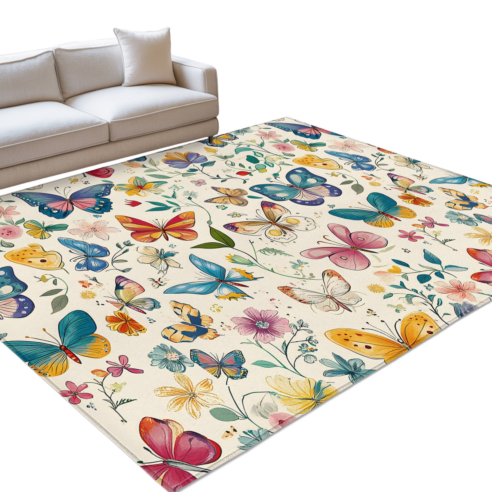 Area Rug 5x7ft Watercolor Butterfly Flower Washable Area Rugs for ...