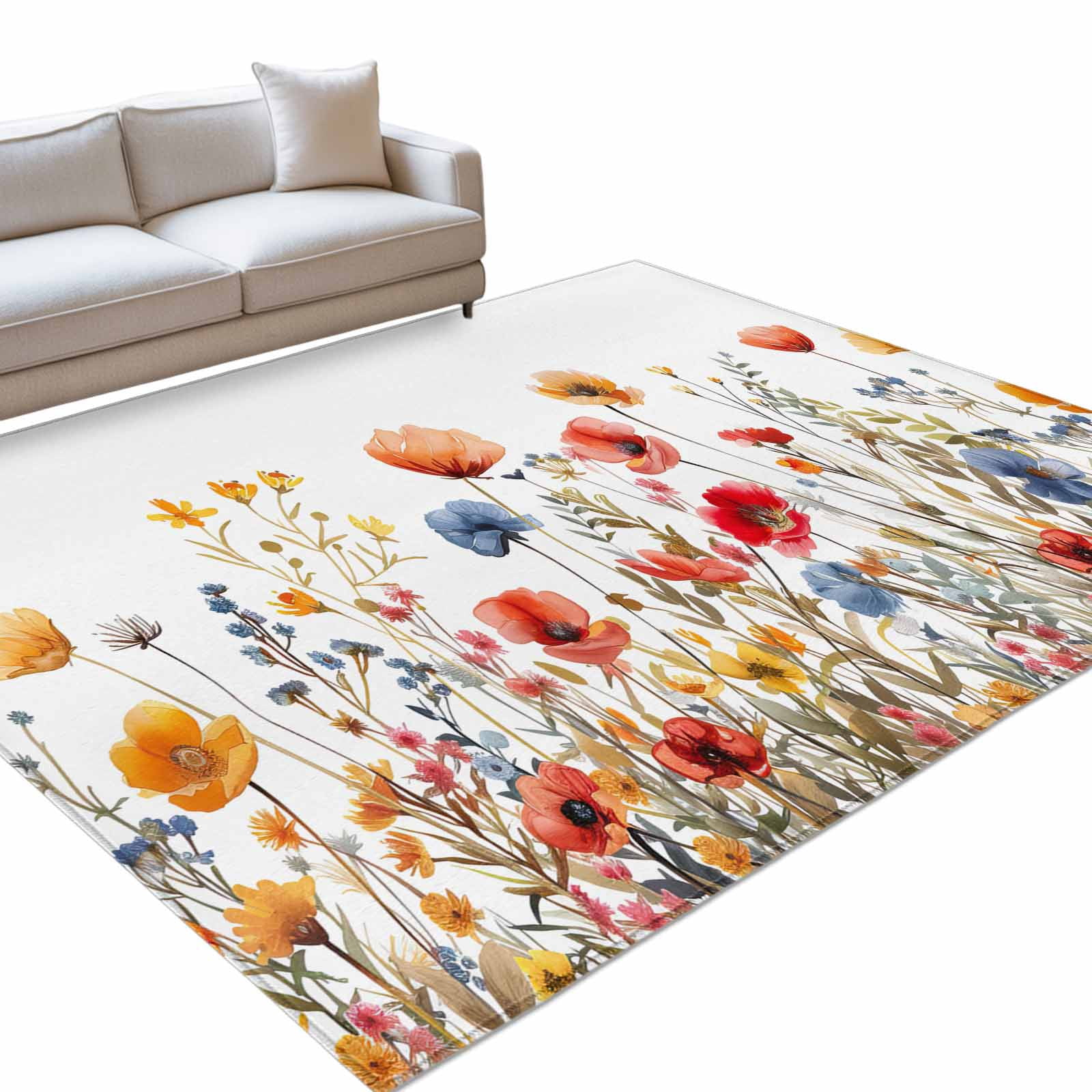 Area Rug 5x7ft Watercolor Flower Spring Floral Washable Area Rugs for ...