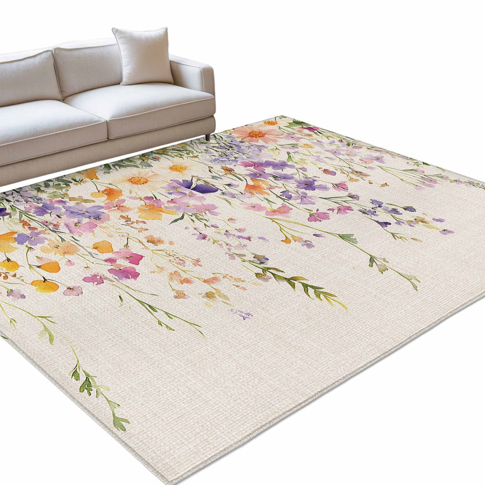 Area Rug 5x7ft Watercolor Flowers Leaves Washable Area Rugs for Living ...