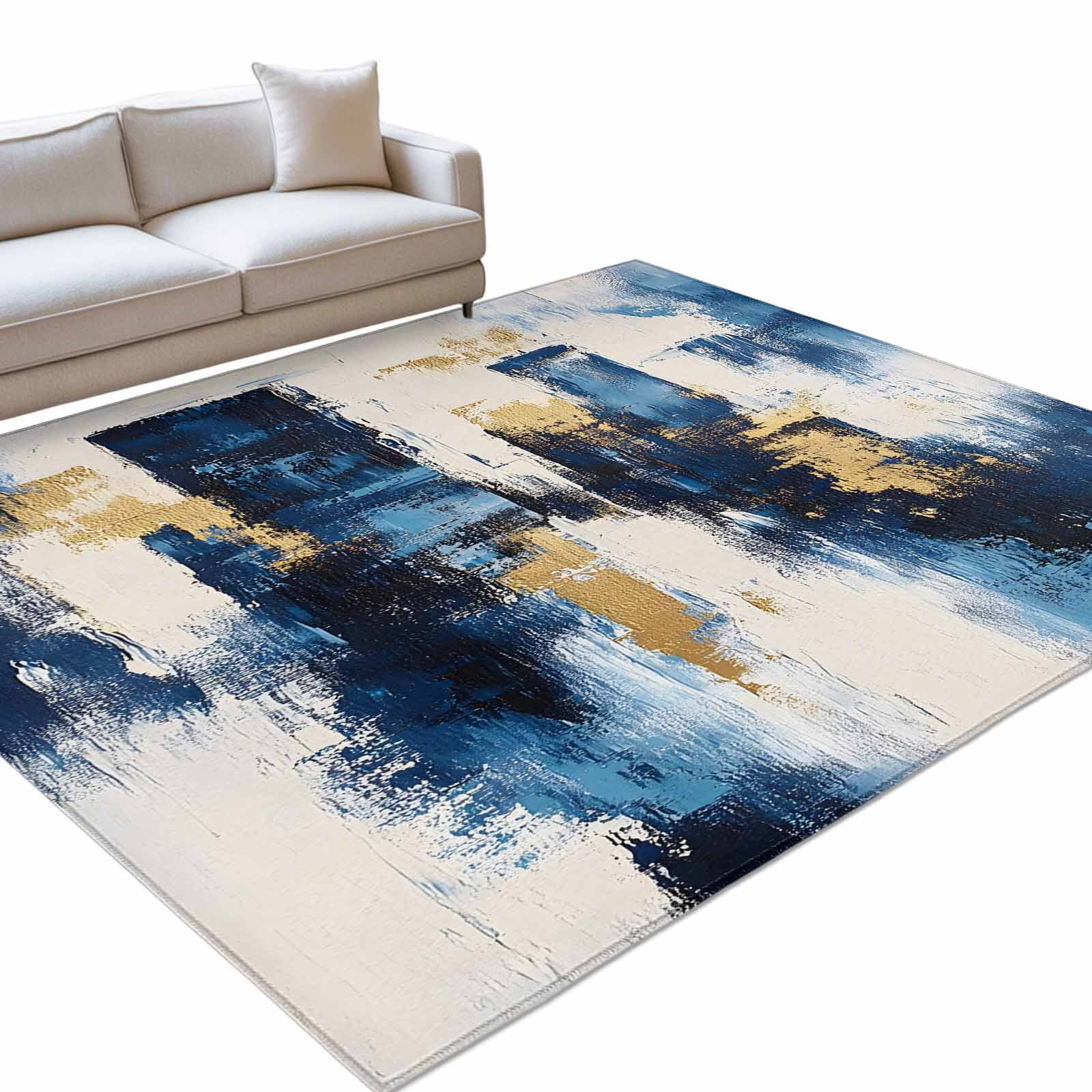 Area Rug 5x7ft Watercolors Blue Yellow Washable Area Rugs for Living ...