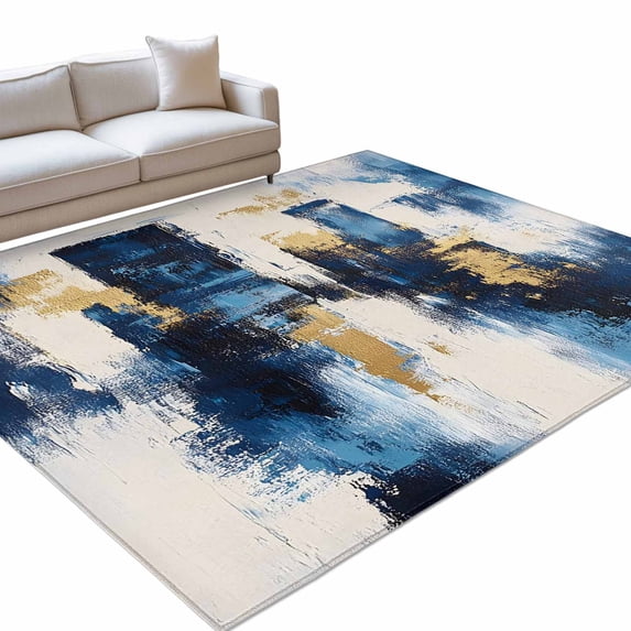 Area Rug 5x7ft Watercolors Blue Yellow Washable Area Rugs for Living ...