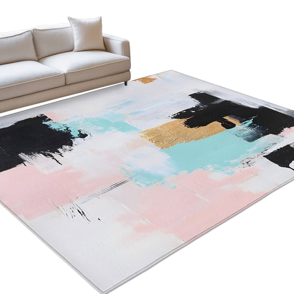 Area Rug 5x7ft Watercolors Pink Blue Black Washable Area Rugs for ...