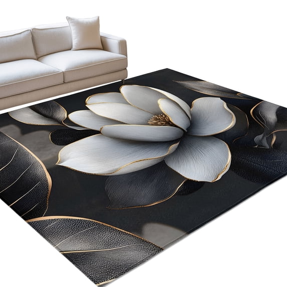 Area Rug 5x7ft White Black Flowers Washable Area Rugs for Living Room ...