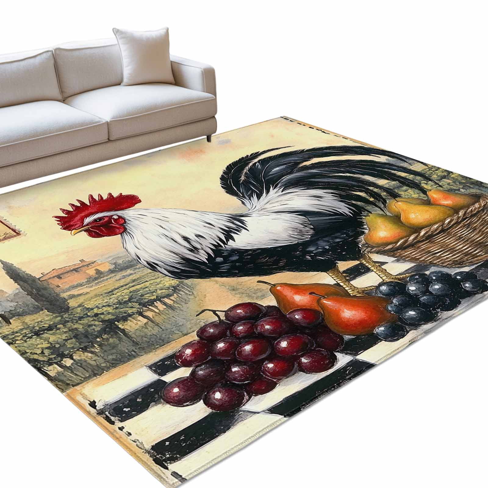 Area Rug 5x7ft White Black Rooster Washable Area Rugs for Living Room ...