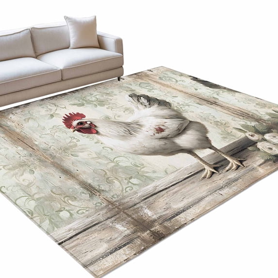 Area Rug 5x7ft White Chicken Washable Area Rugs for Living Room Rustic ...