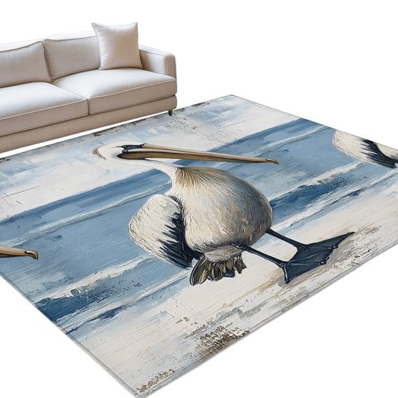 Area Rug 5x7ft White Pelican Wave Beach Washable Area Rugs for Living ...