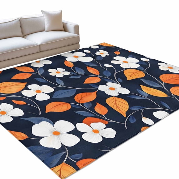Area Rug 5x7ft Yellow Blue Leaf Washable Area Rugs for Living Room ...