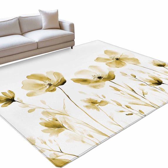 Area Rug 5x7ft Yellow Floral Washable Area Rugs for Living Room Flower ...