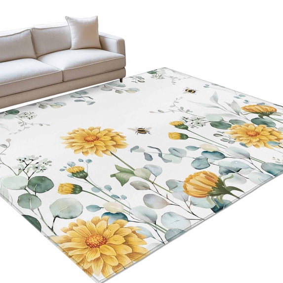 Area Rug 5x7ft Yellow Flowers Leaf Washable Area Rugs for Living Room ...