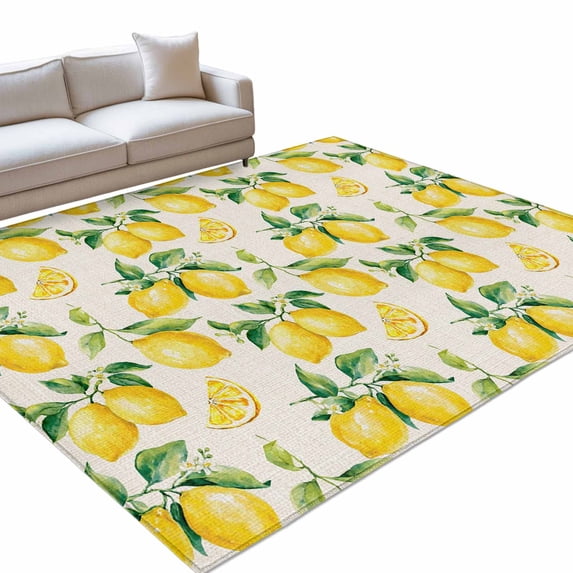 Area Rug 5x7ft Yellow Lemon Leaves Washable Area Rugs for Living Room ...