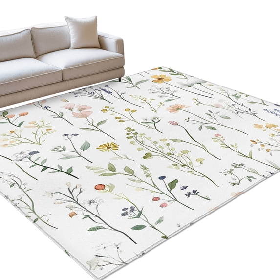Area Rug 5x7ft Yellow Pink Flowers Leaf Washable Area Rugs for Living ...