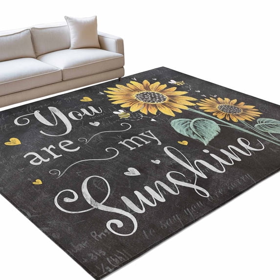 Area Rug 5x7ft Yellow Sunflower Leaves Washable Area Rugs for Living ...