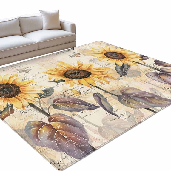Area Rug 5x7ft Yellow Sunflower Leaves Washable Area Rugs for Living ...