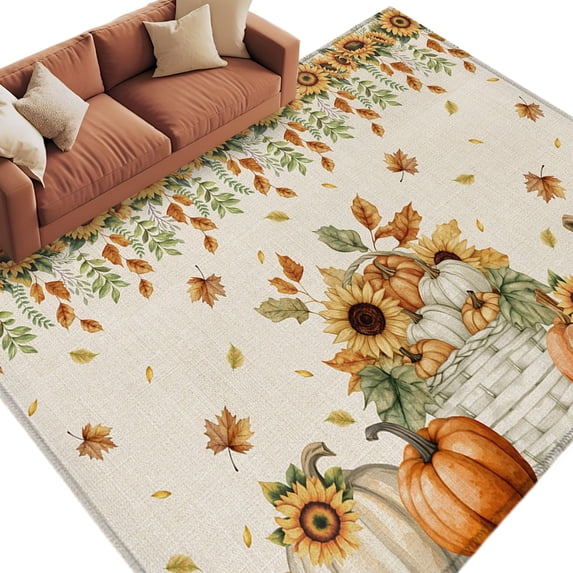 Area Rug 5x8ft, Autumn Farm Pumpkin Fall Leaves Washable Rugs for ...