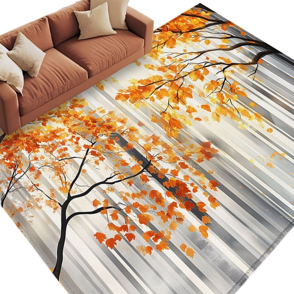 Area Rug 5x8ft, Autumn Forest Watercolor Leaf Washable Rugs for Living ...