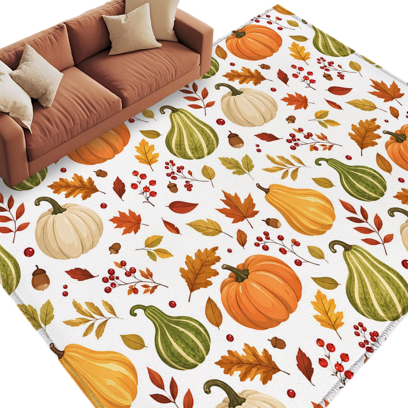 Area Rug 5x8ft, Autumn Thanksgiving Pumpkin Seamless Washable Rugs for ...