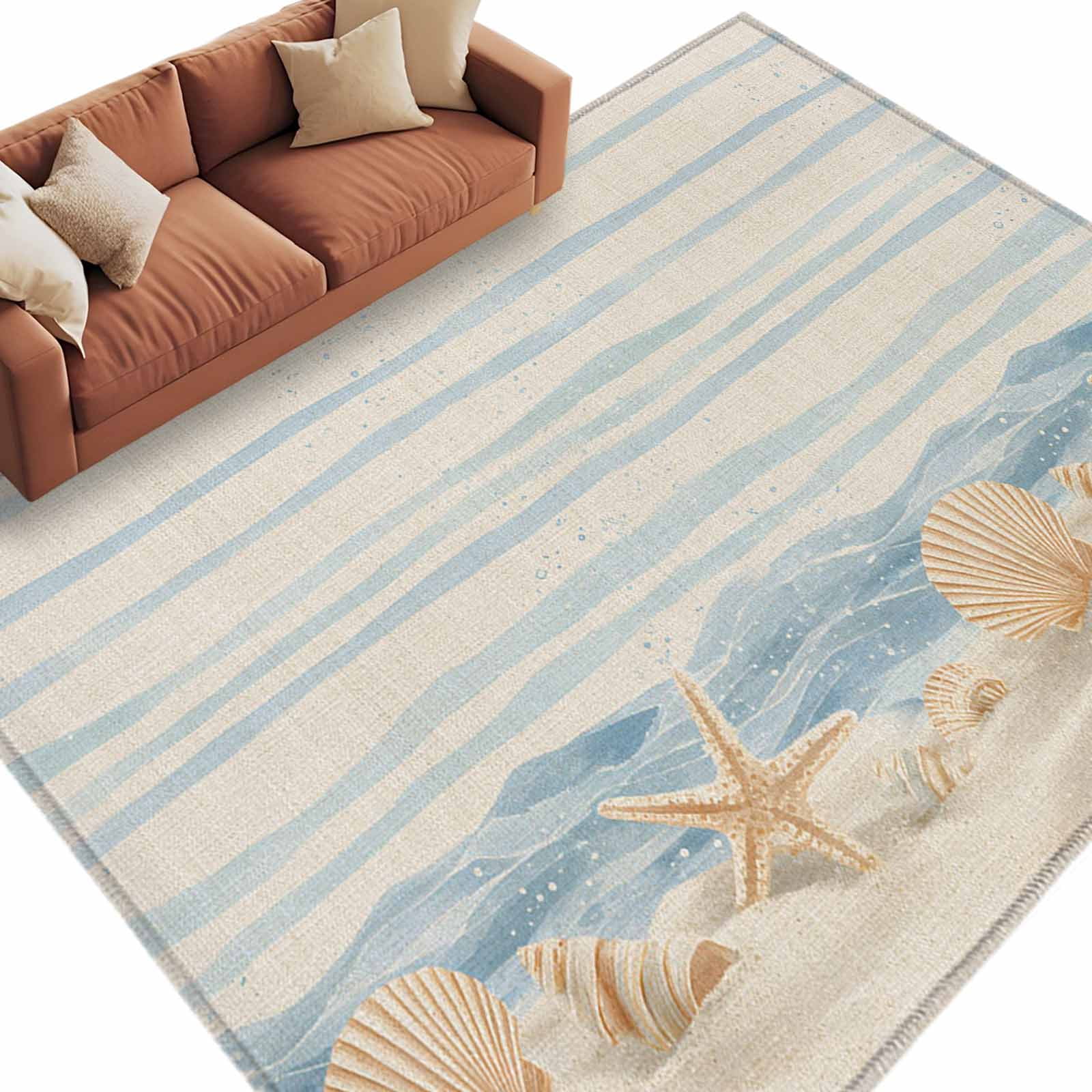 Area Rug 5x8ft, Beach Starfish Conch Shell Washable Rugs for Living ...