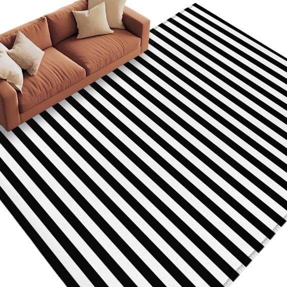 Area Rug 5x8ft, Black White Vertical Stripes Washable Rugs for Living ...