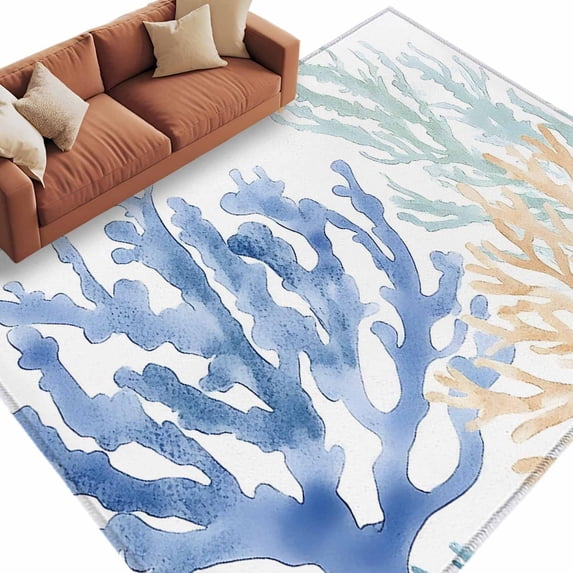 Area Rug 5x8ft, Blue Coral Summer Ocean Washable Rugs for Living Room ...
