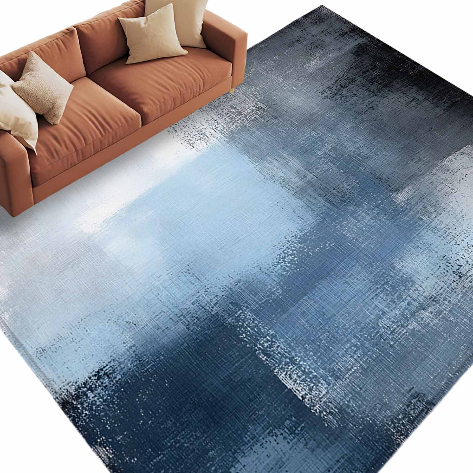 Area Rug 5x8ft, Blue Gradient Color Block Washable Rugs for Living Room ...