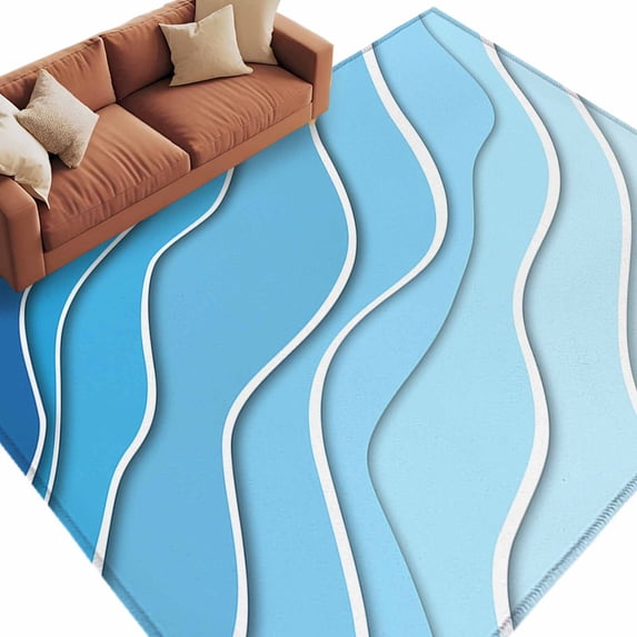 Area Rug 5x8ft, Blue Gradient Stripe Abstract Geometric Washable Rugs ...
