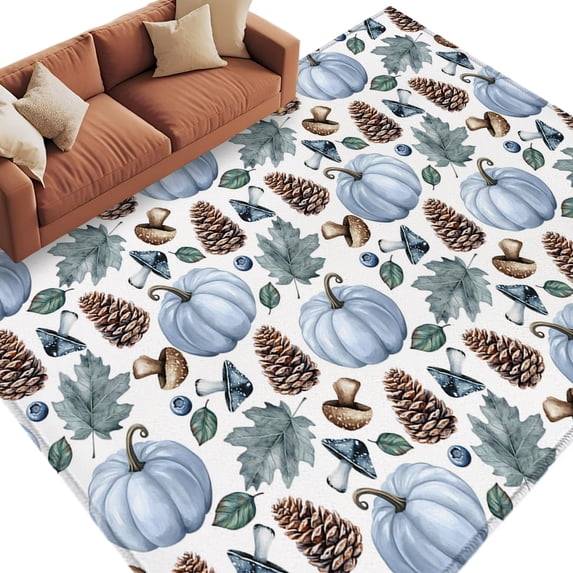 Area Rug 5x8ft, Blue Pumpkin Thanksgiving Pine Cone Washable Rugs for ...